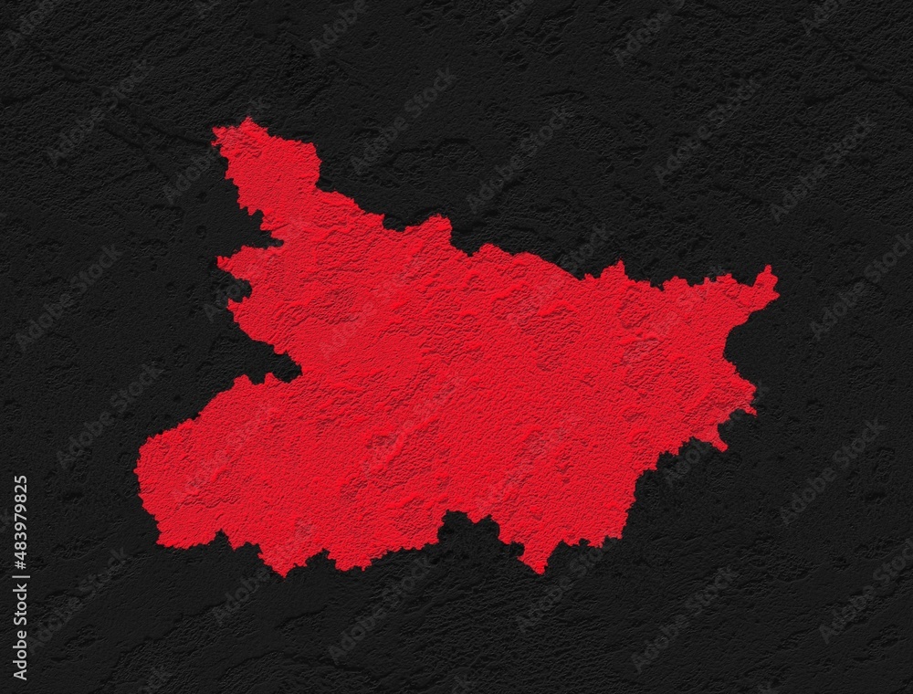 Bihar red map on isolated black background. High quality coloured map ...