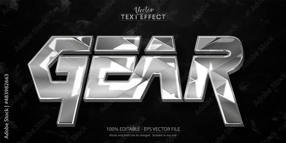 Gear text effect, editable shiny silver color, metal text style on dark ...