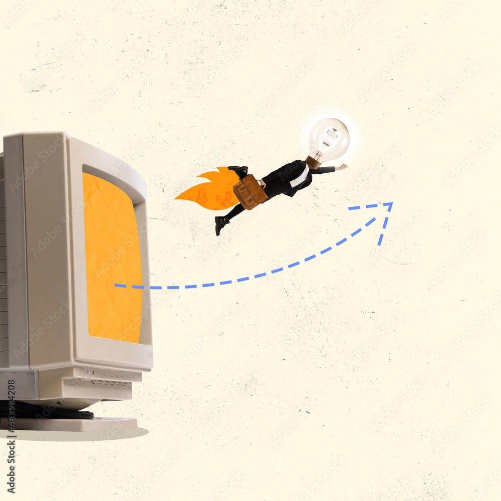 Creative design. Contemporary art collage. Businesswoman breaking ...