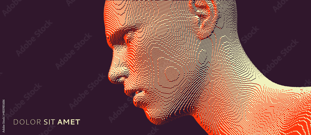 Abstract digital human head constructing from cubes. Minimalistic ...