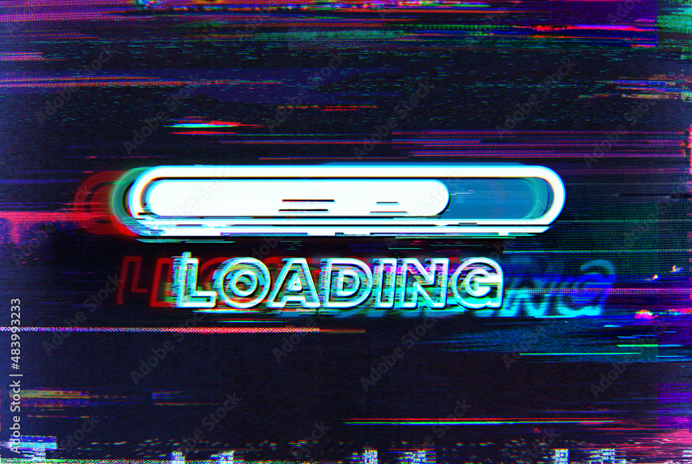 Loading. Glitch art corrupted graphics typography illustration in retro ...
