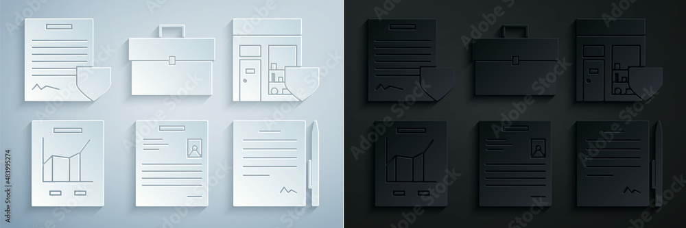 Set Personal document, Shopping building with shield, Document graph ...