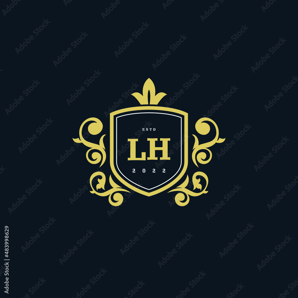 Letter Initial LH with Royal Template. luxury gold vector logo design ...