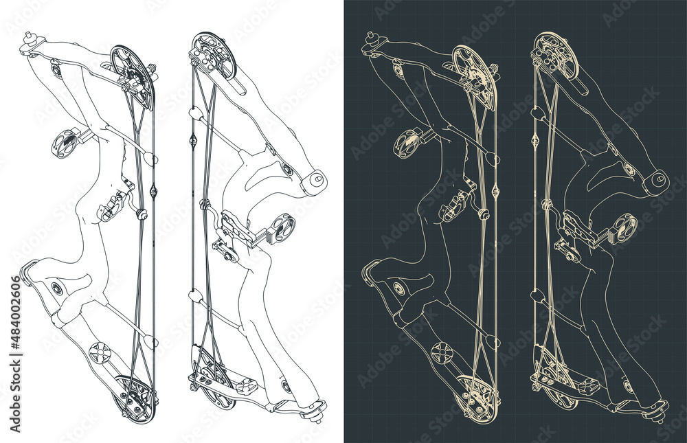 Compound hunting bow isometric blueprints Stock Vector | Adobe Stock