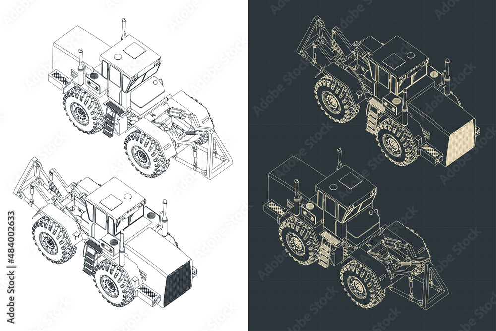 Tractor isometric blueprints Stock Vector | Adobe Stock