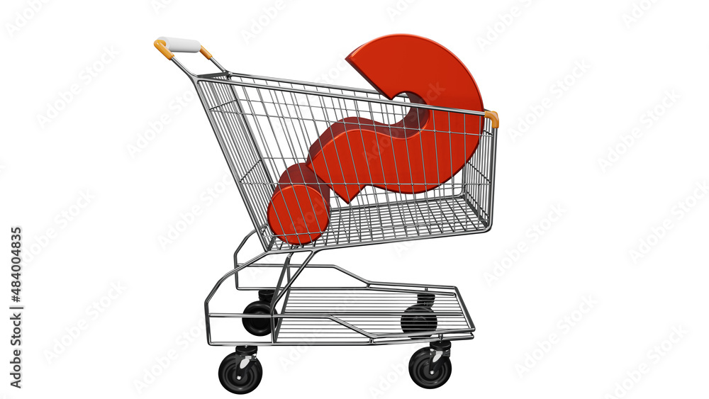 Question Mark Symbol in the shopping cart isolated on a white ...