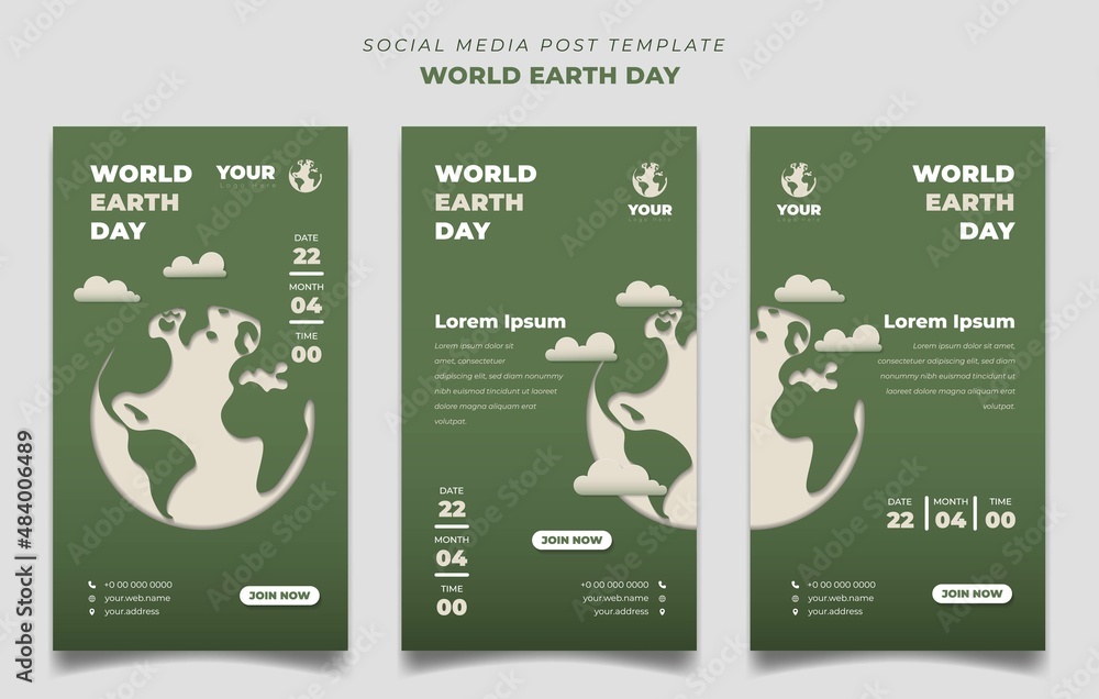 World Earth Day template with paper cut earth background design. Green ...