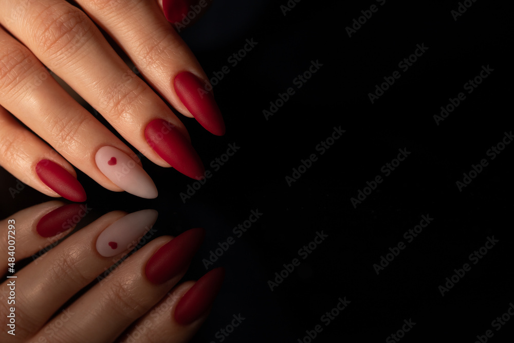Dark Red Nails With Design