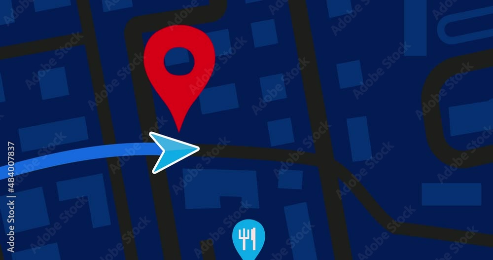 Night city map navigation. 2D Animated GPS Map.Navigator movement ...