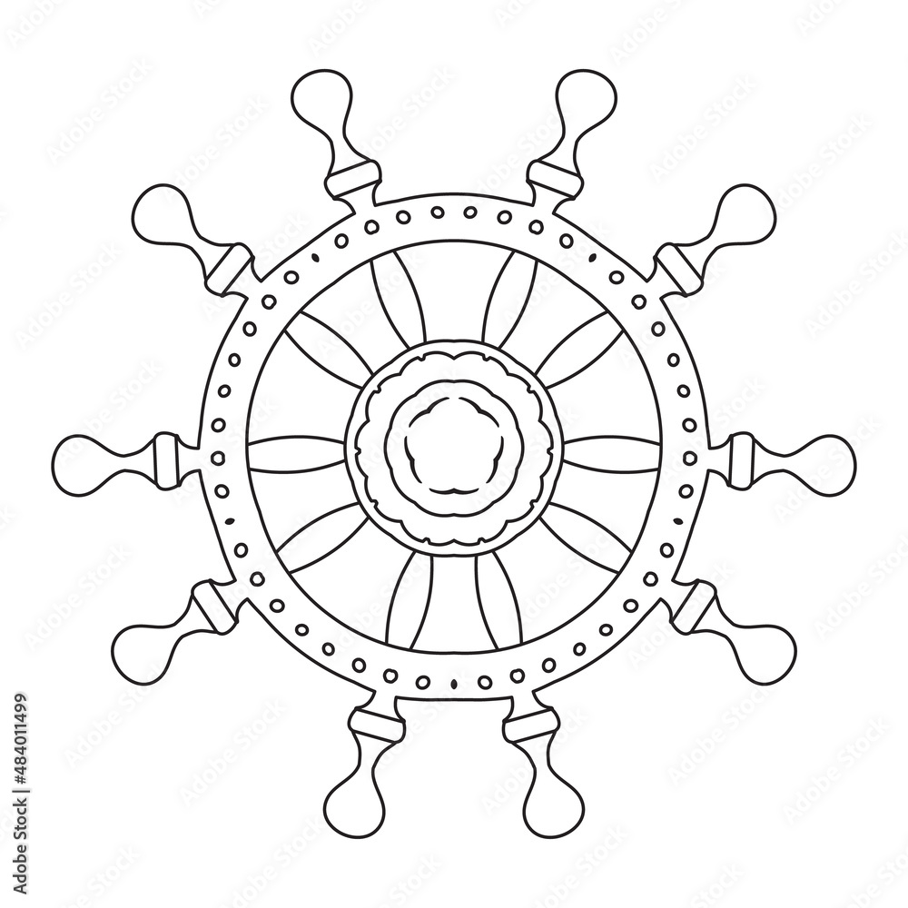Ship steering wheel coloring page. Vector drawing Stock Vector | Adobe ...