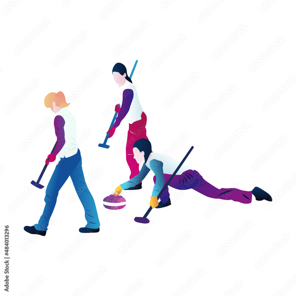 Cartoon illustration of an abstract team playing on a rectangular sheet ...