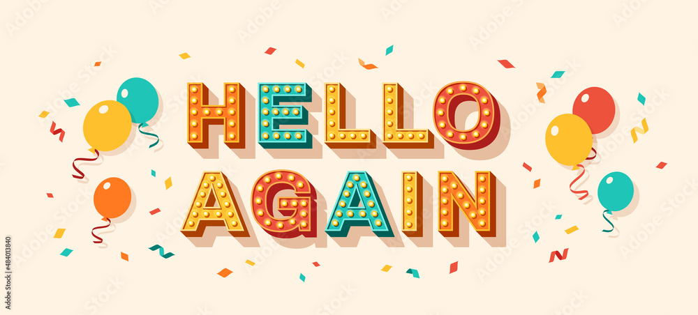 Hello again quote, card or banner with typography design. Vector ...