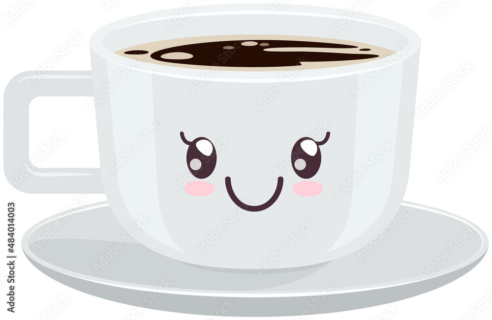 Cute coffee cups stickers kawaii icon vector design. Adorable cute hot ...