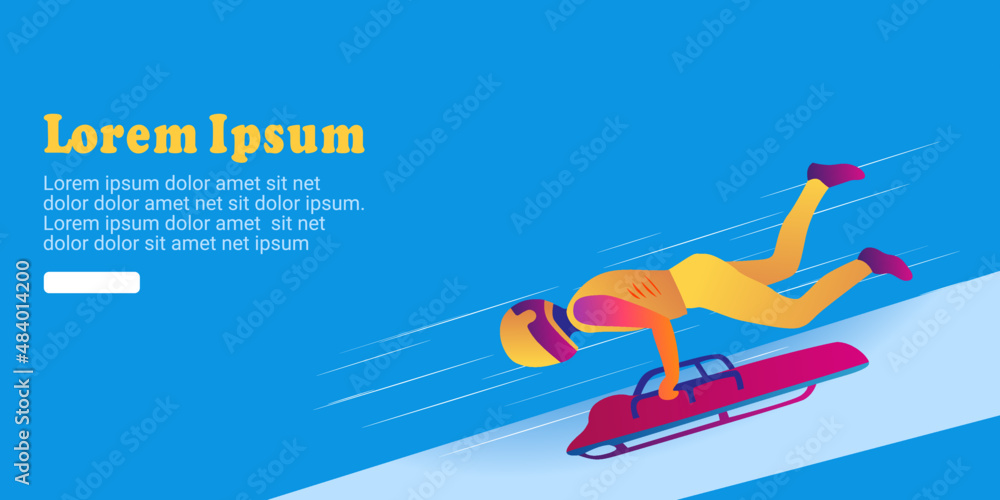 UI design of an abstract man riding a two-strip sled on an ice chute on ...
