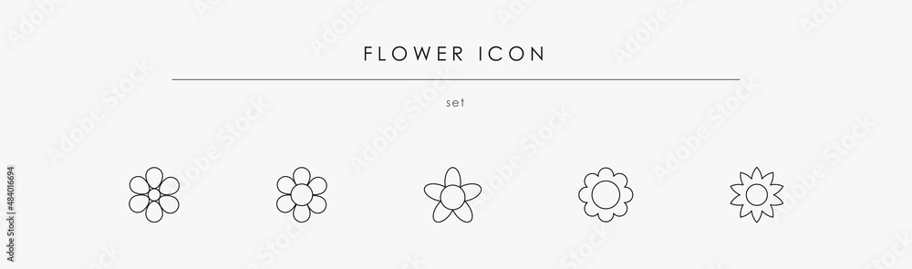 Flower vector icon set with black thin outlines. Big flower set ...