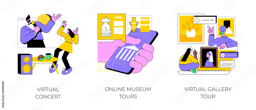 Stay home entertainment abstract concept vector illustration set ...