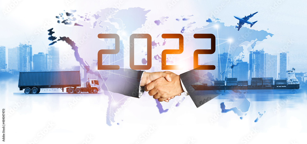Double exposure of 2022 new year for delivery industry and logistics ...