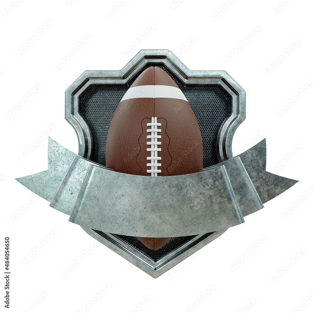American football metallic shield isolated on white background. Design ...