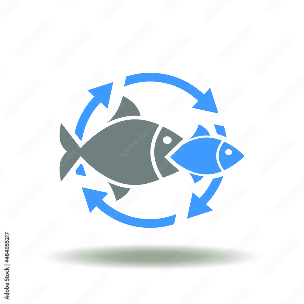 Vetor de Vector illustration of big fish swallow a small fish with ...