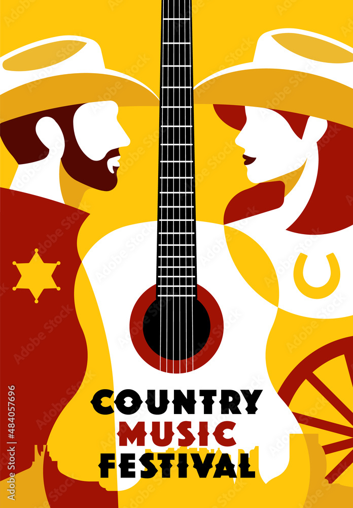 Country music festival poster. Illustration with acoustic guitar ...