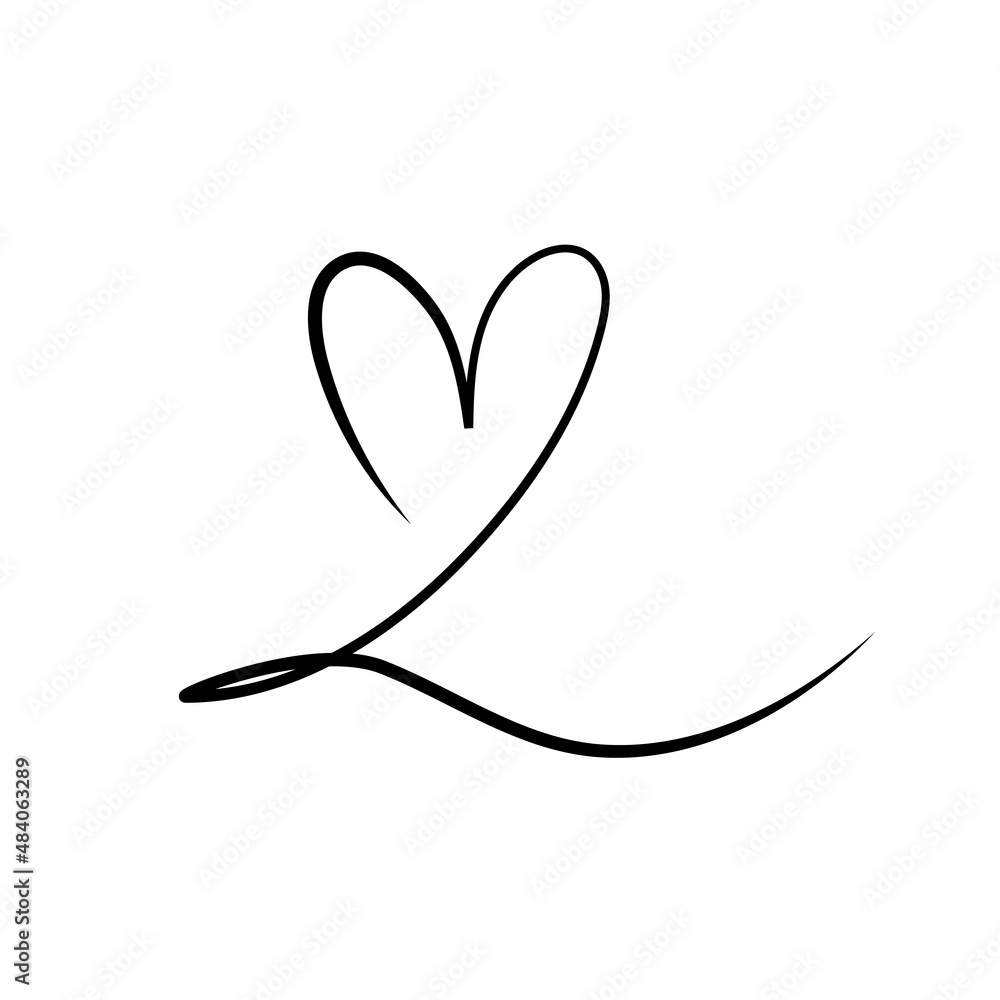 Continuous thin line heart vector illustration, minimalist love sketch ...