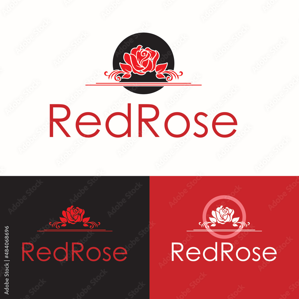 red rose petal logo, silhouette of great flower vector illustration ...