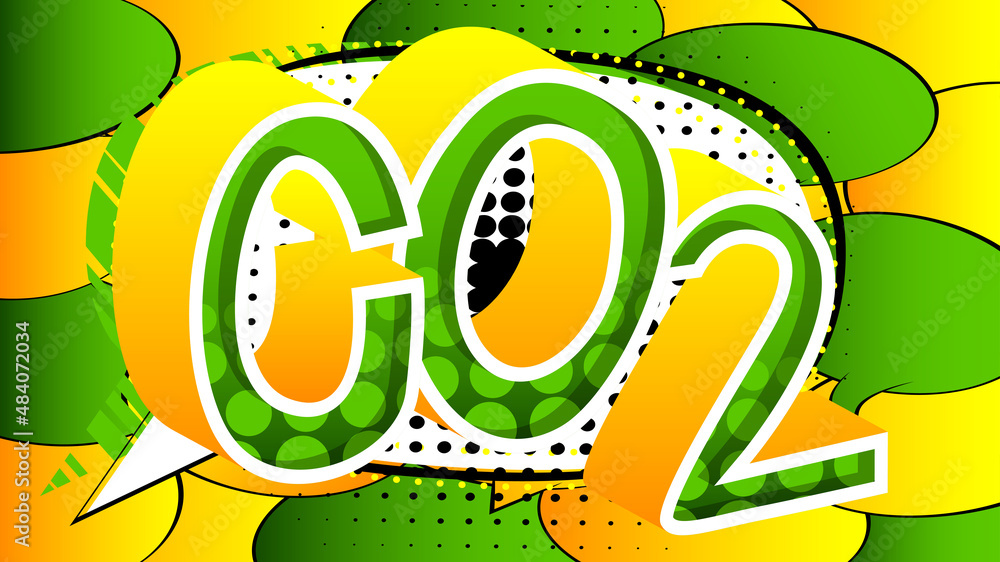 CO2. Comic book word text on abstract comics background. Retro pop art style illustration. CO2 ...