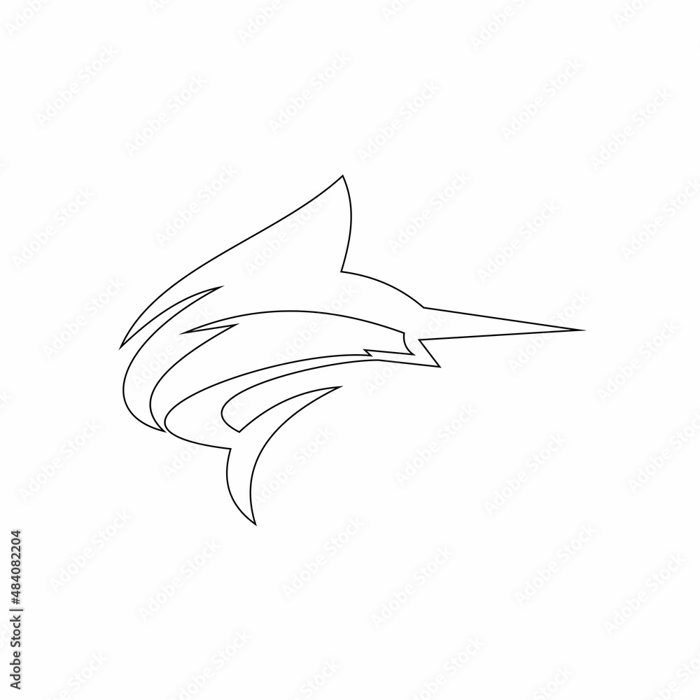 Single continuous line drawing marlin fish logo. Unique and fresh blue ...