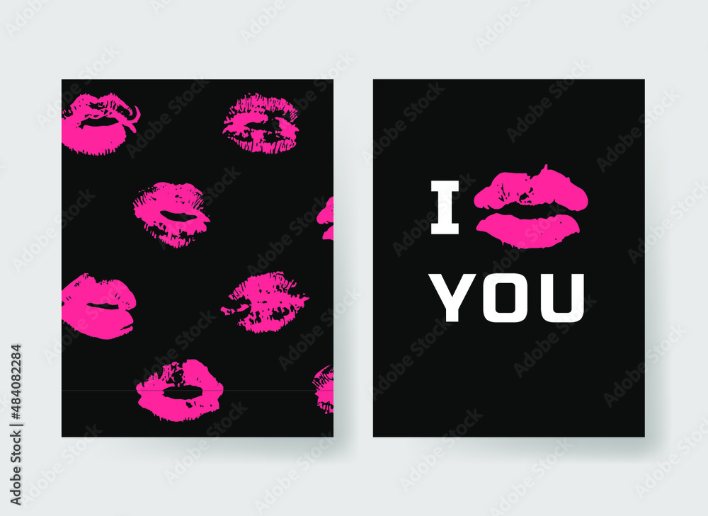 Set of templates for romantic cards. Hand drawn fashion illustration ...