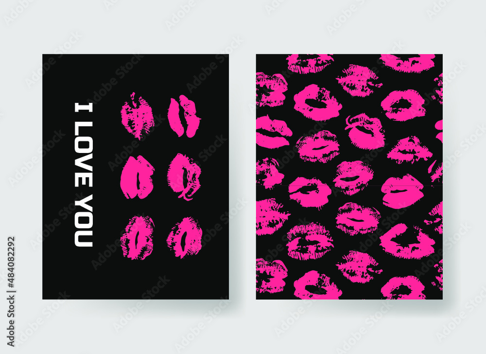 Set of templates for romantic cards. Hand drawn fashion illustration ...