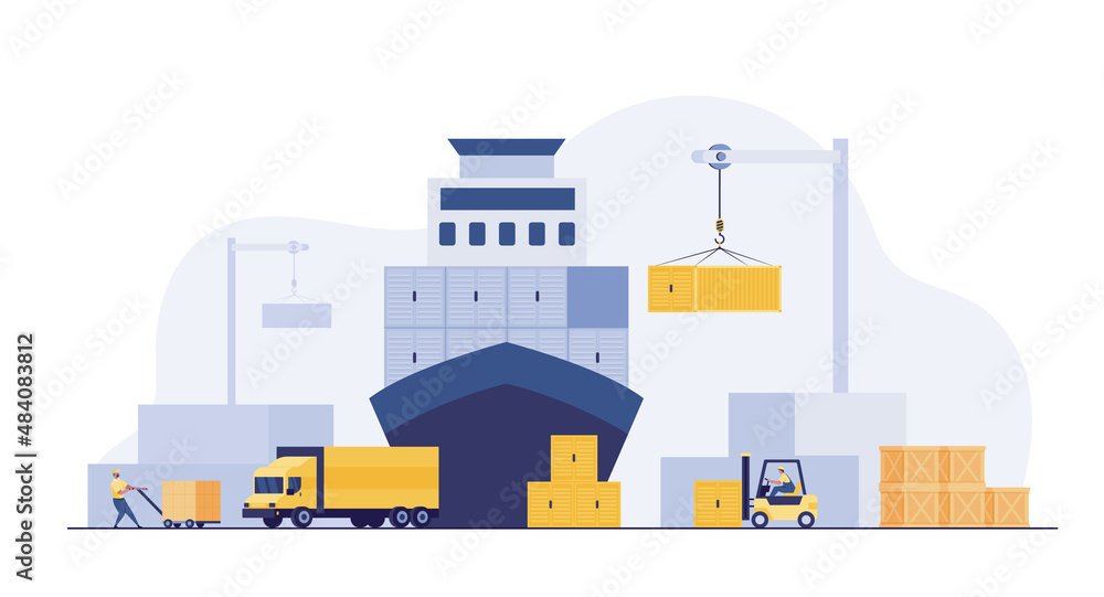 Container Ships, Break Bulk, Cargo logistics with truck transportation ...