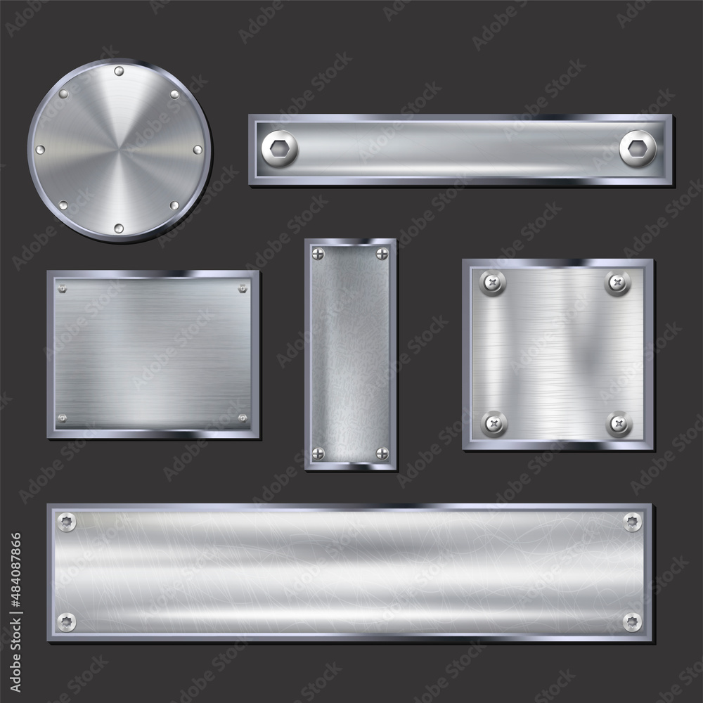 Realistic Detailed 3d Different Shiny Metal Banners Empty Template ...