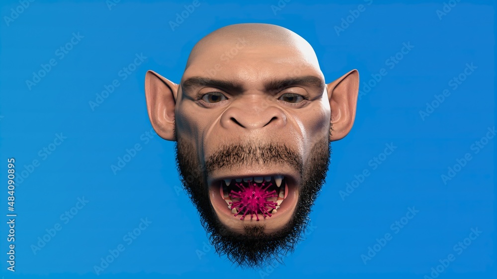 monkey head with human skin and expression of fear and open mouth where ...