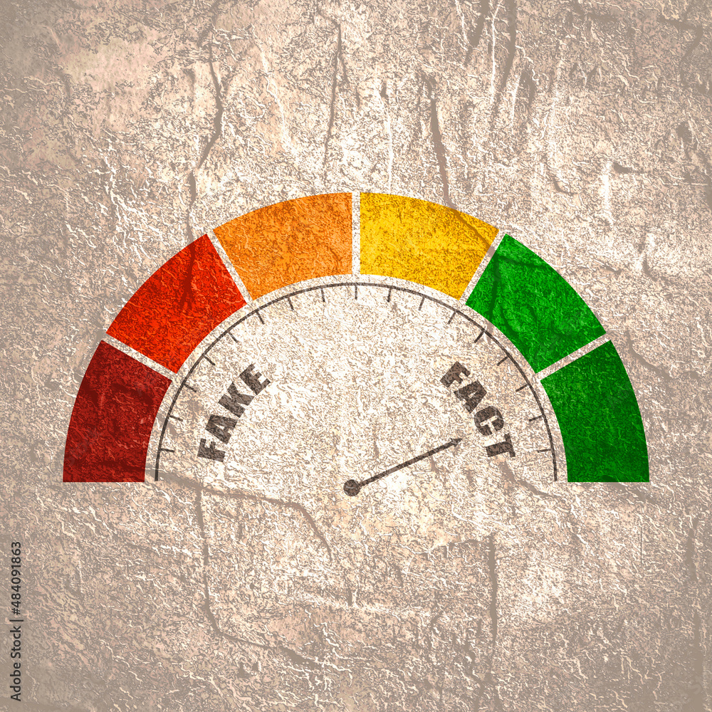 Fact or Fake concept. Measuring device with arrow and scale. Stock ...