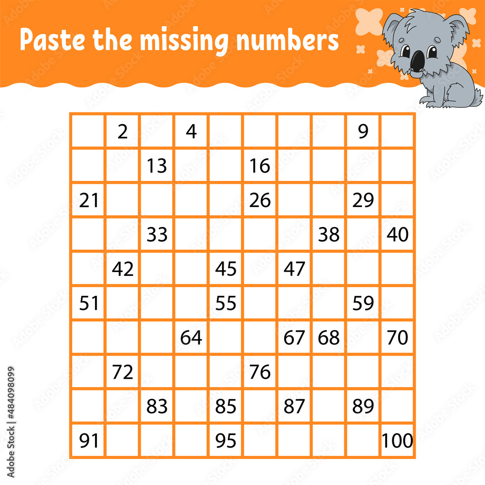 Paste The Missing Numbers From 1 To 100 Handwriting Practice Learning 