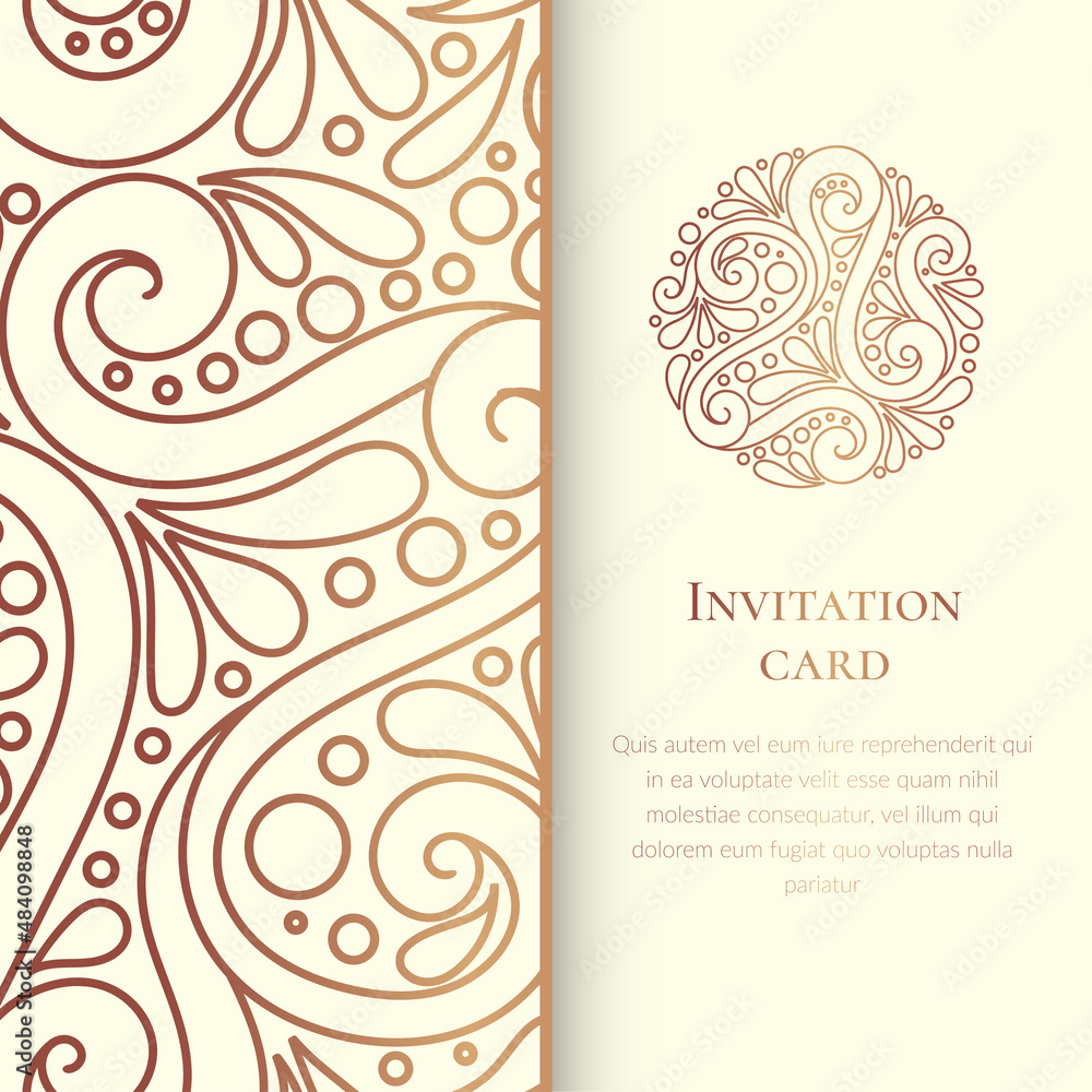 Beige invitation card design with golden ornament pattern. Luxury ...