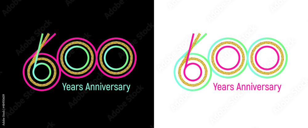 Elegant 600th anniversary logo template made of bright ribbons. Option ...