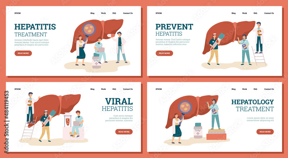 Hepatitis prevention and treatment landing pages set, flat vector ...