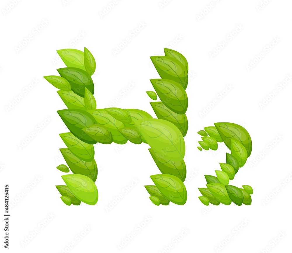 H2 symbol with leaves. Green hydrogen production pictogram Stock Vector ...