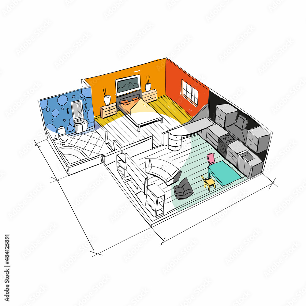 Interior sketch hand drawn. House plan, vector illustration Stock ...