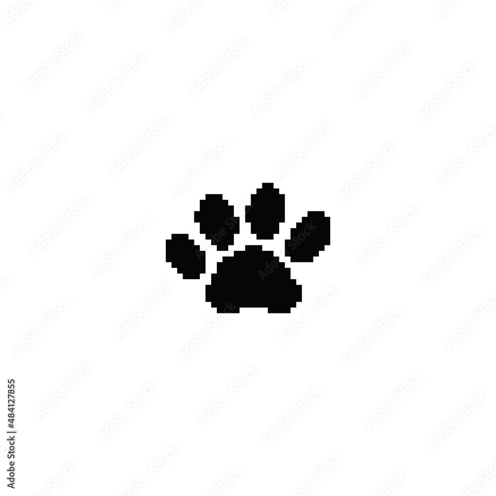 pixel art paw vector icon pixel cat or dog paw element for 8 bit game ...