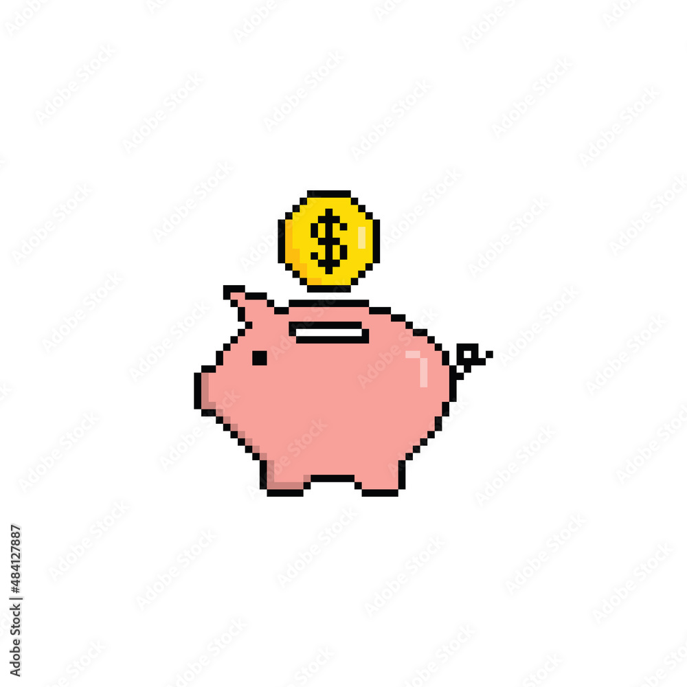 pixel art Pig Money bank vector game 8 bit icon Piggy bank - saving ...