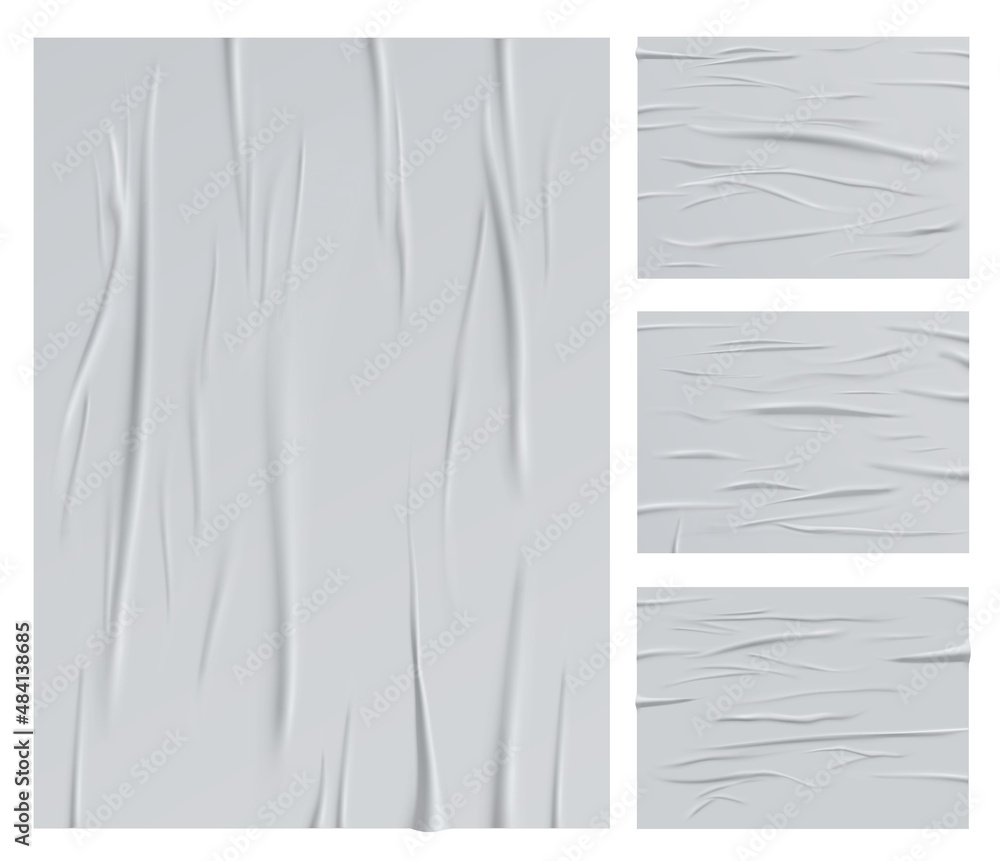 Glued wrinkle paper mockup, adhesive crumpled paper posters. Vector ...
