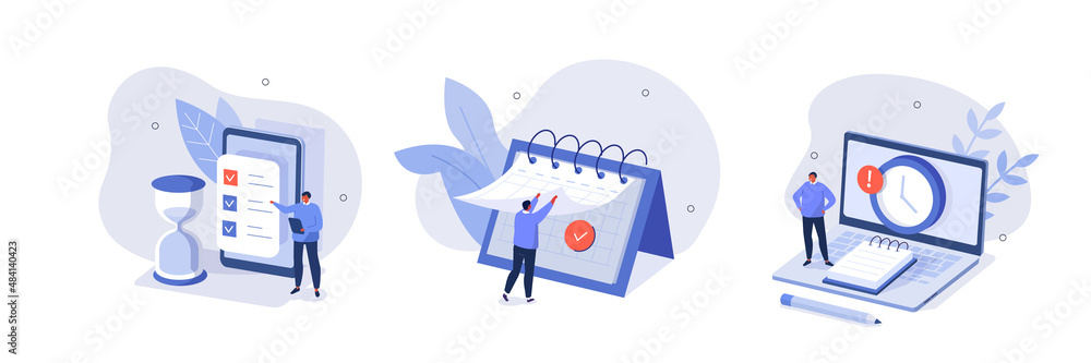 Business management illustration set. Characters planning project tasks ...