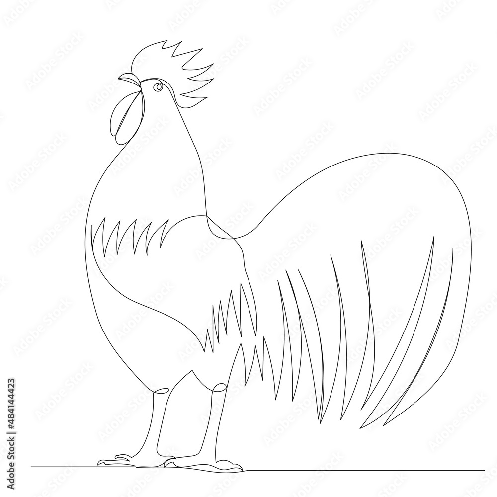 rooster one line drawing ,vector, isolated Stock Vector | Adobe Stock