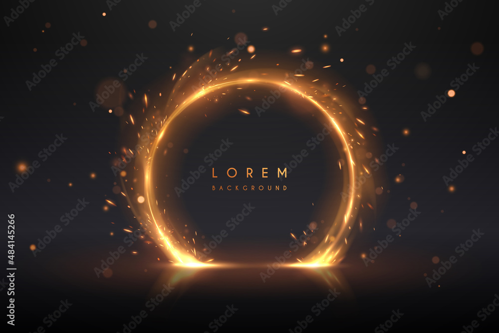 Abstract circle light motion effect with sparks on black background ...