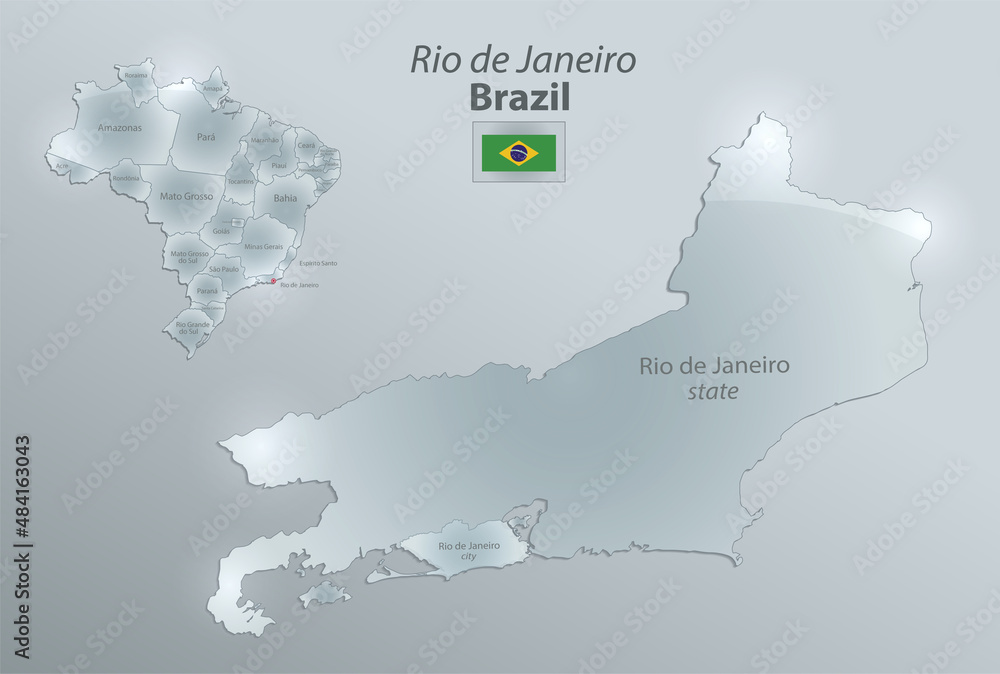 Rio de Janeiro map state and city, Brazil map and flag, separates ...