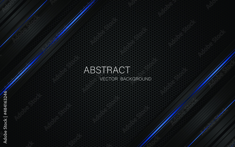 Abstract blue and black lines overlap multiple layers on dark steel ...