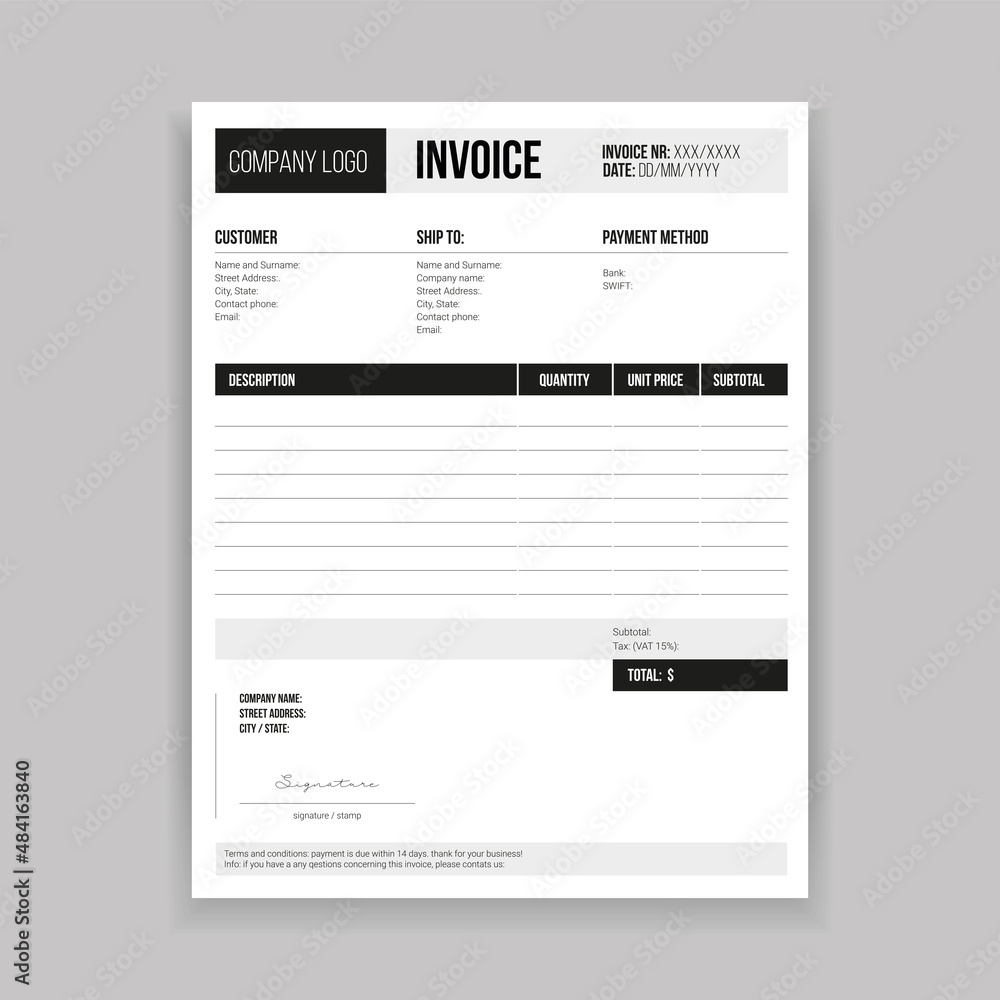 Invoice business paper template vector Stock Vector | Adobe Stock