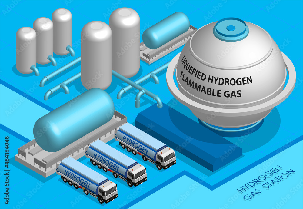 Isometric modern plant, factory for production of liquefied hydrogen ...
